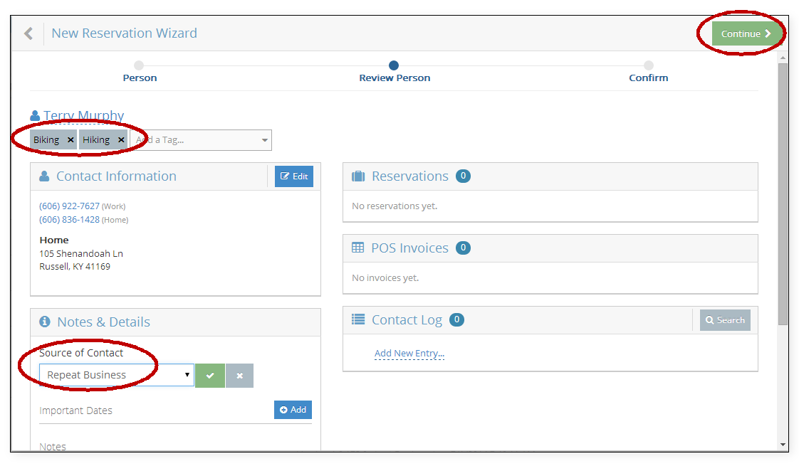 Making a Reservation from a Guest History Record