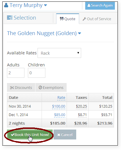 Making a Reservation from a Guest History Record