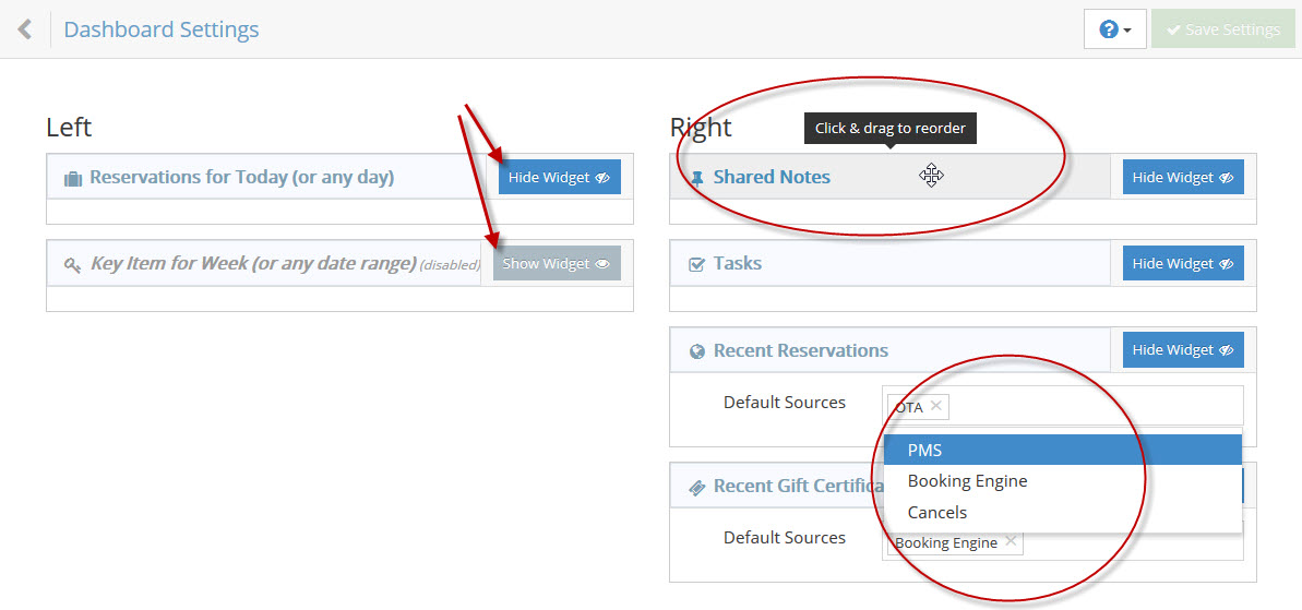 Configure Dashboard Settings