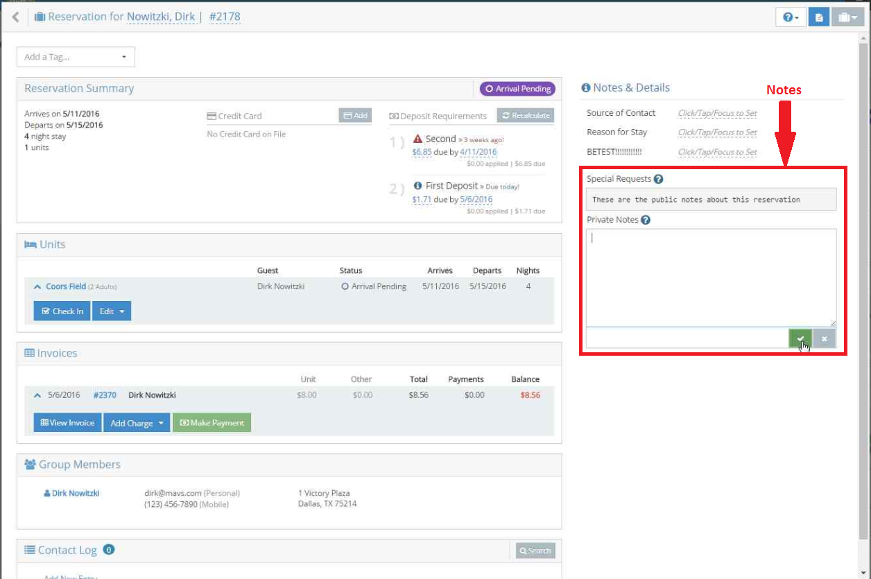 How Do I See The Notes for a Reservation?