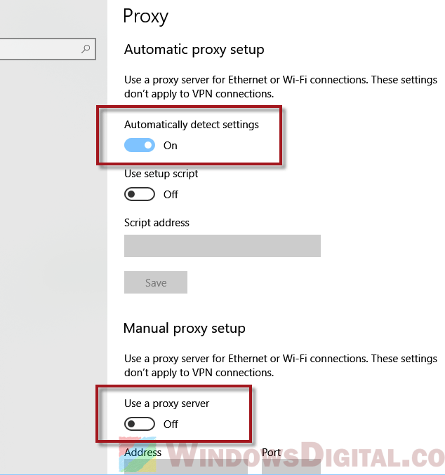 Disable Auto Proxy Settings in Windows 10
